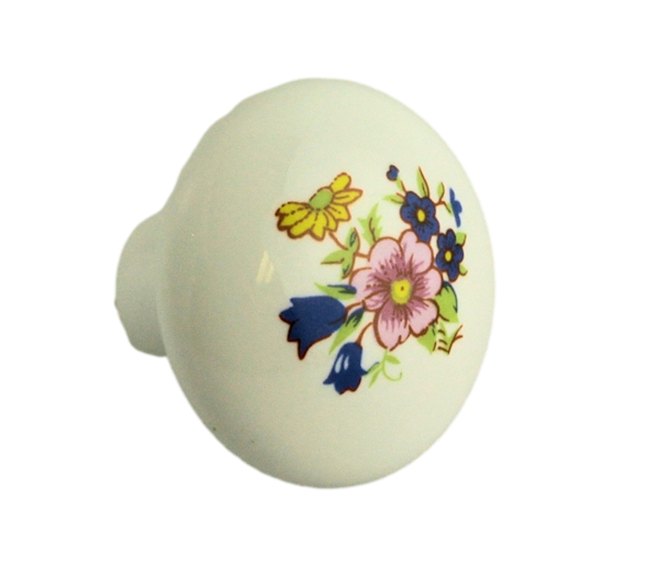 (5 Pack) White Ceramic Knob w/ Flowers - 1-3/8 inch - D. Lawless Hardware