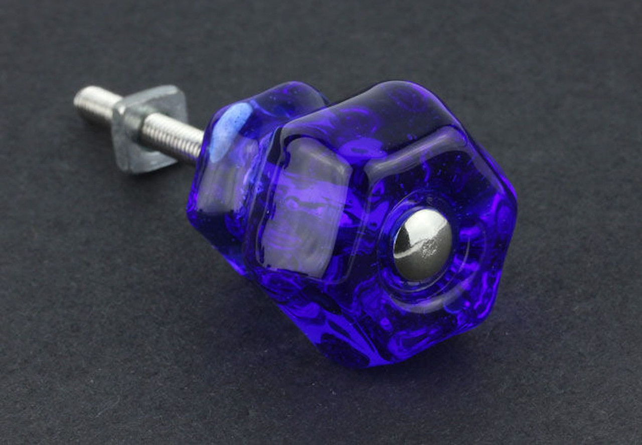 (5 Pack) 1-1/4 inch Antique Glass Knob Cobalt Blue - D. Lawless Hardware