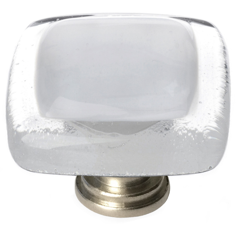 Reflective blue-gray knob with satin nickel base