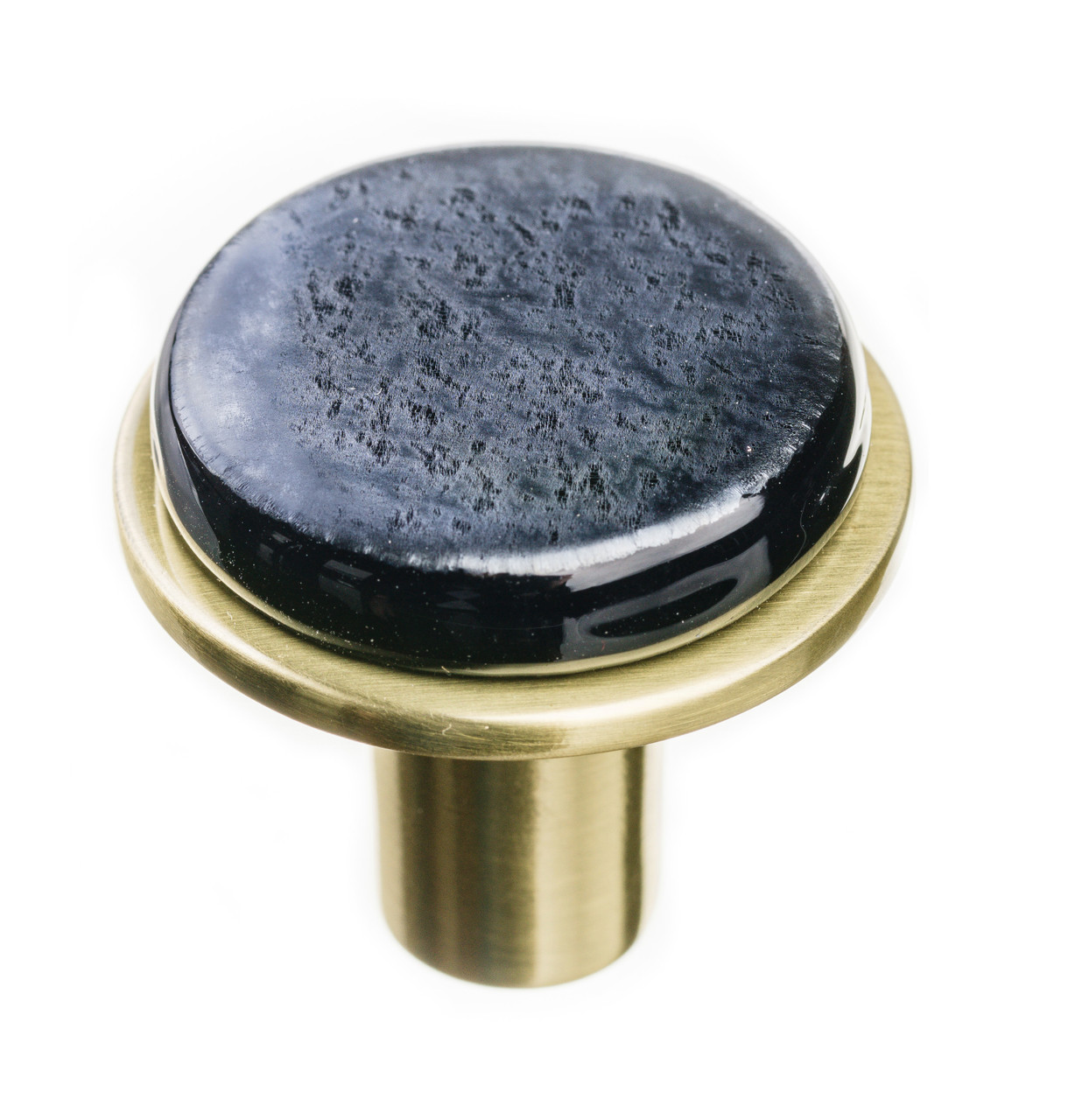 Geometric round irid black on round satin brass knob