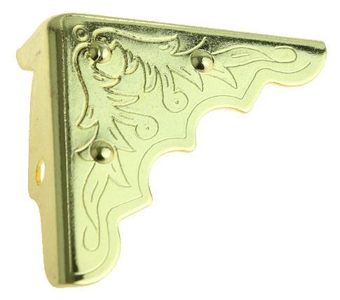 (12 Pack) Brass Plated Box Corner with Engraved Design - Single 1-1/4"