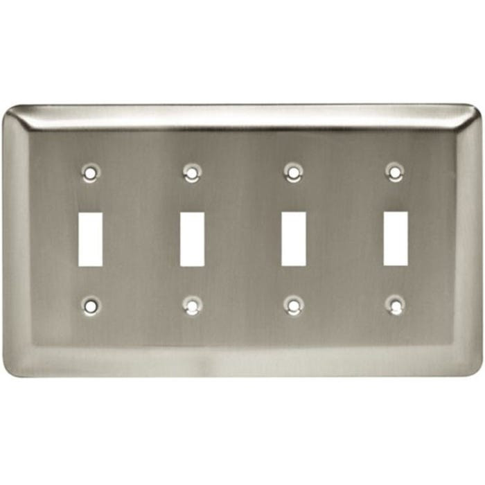 Quad Switch Stamped Round Wall Plate Satin Nickel