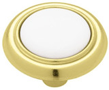 1-1/4" White Ceramic Insert Knob Antique Brass