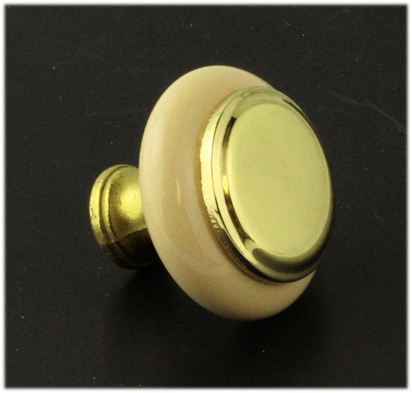 1-1/4" Ceramic Knob Almond and Antique Brass - D. Lawless Hardware