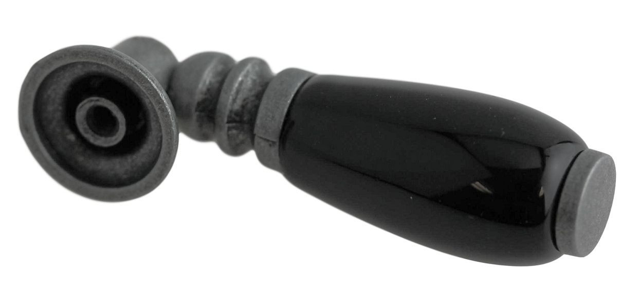 2-5/8" Teardrop Pendant Pull Black Ceramic & Antique Pewter