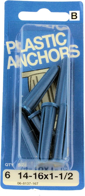 6-8 x 3/4" Plastic Anchors - 16 Pack