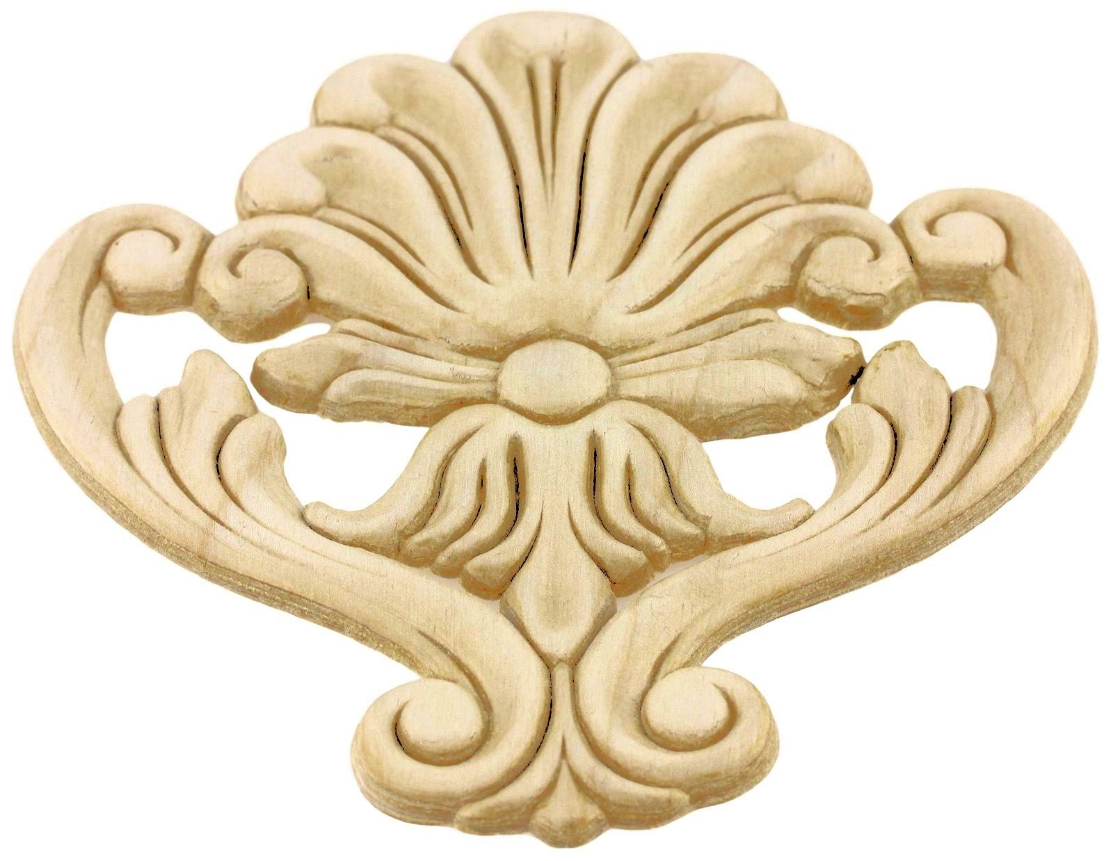 5-3/4" x 6-1/8" Birch Wood Decorative Plume Applique