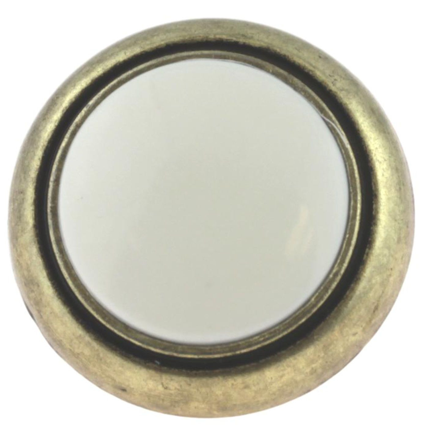 1-1/4" White Ceramic Insert Knob Antique Brass