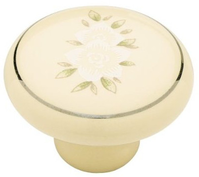 (5 Pack) 1-1/2 inch Ceramic Knob Ivory With White Flower Pattern - D ...