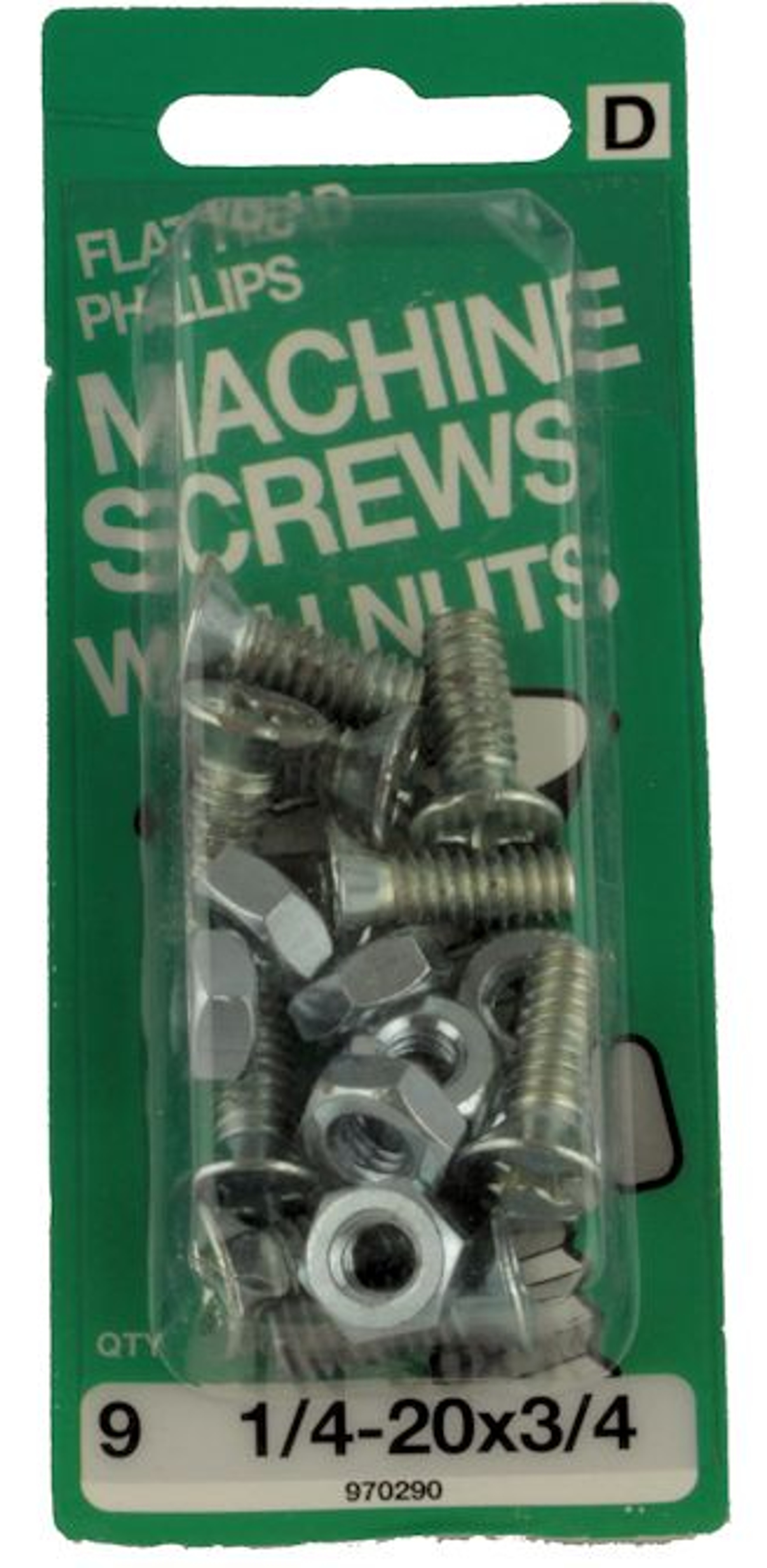 1 4 20 X 3 4 Flat Head Machine Screws With Nuts 9 Pak H 970290 D 1 4 20 X 3 4 Flat Head Machine Screws With Nuts 9 Pak H 970290 D