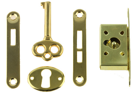 Gold Plated Jewelry Box Lock Set - Full Mortise