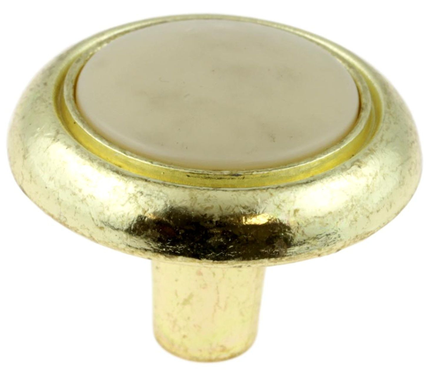 (12-Pack) 1-1/4" White Plastic Insert Knob Polished Brass