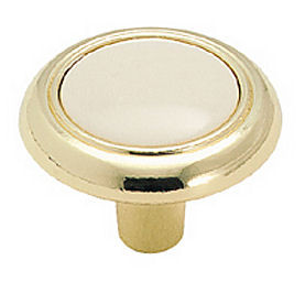 (25-Pack) 1-1/4" Almond Plastic Insert Knob Burnished Brass