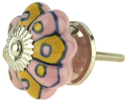 1-3/4" Ceramic Knob Yellow with Swirl Design