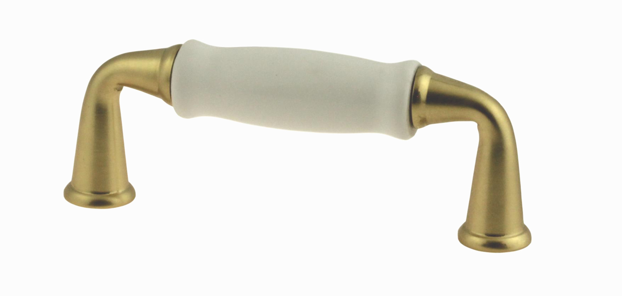 3" White Ceramic Center Pull Solid Brass