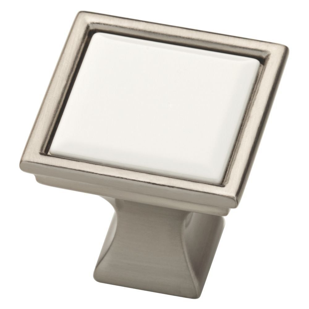 1-1/4" Square Vista Knob Satin Nickel with White Ceramic Insert