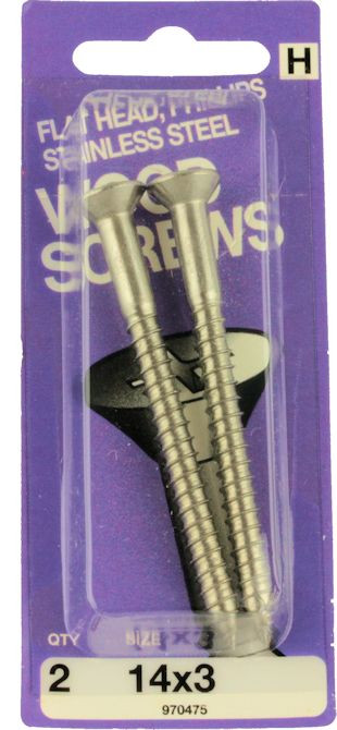 14 x 2 Flat Head Stainless Steel Wood Screws - 2 Pack