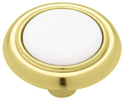 (12 Pack) 1-1/4" White Ceramic Insert Knob Brass Plated