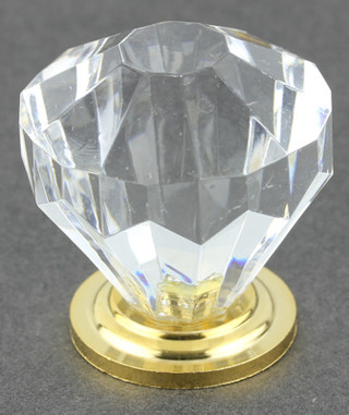 1-1/4" Diamond Cut Clear Acrylic Knob Brass Plated Base