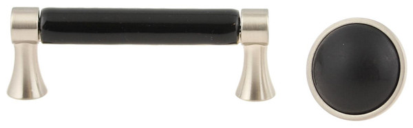 1-3/8" Black Ceramic Insert Knob Brushed Pewter