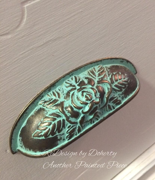 3-3/4" Old Rose Pattern Cup Pull Verdigris