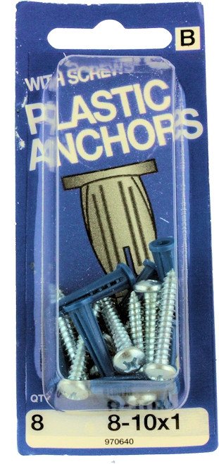 Plastic Anchors with Screw Assortment - 8 Pack
