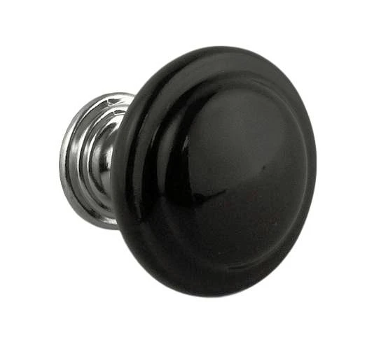 1-3/8" Disk Ceramic Knob Black with Chrome Base