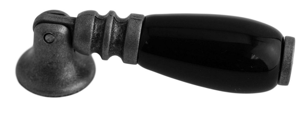 2-5/8" Teardrop Pendant Pull Black Ceramic & Antique Pewter