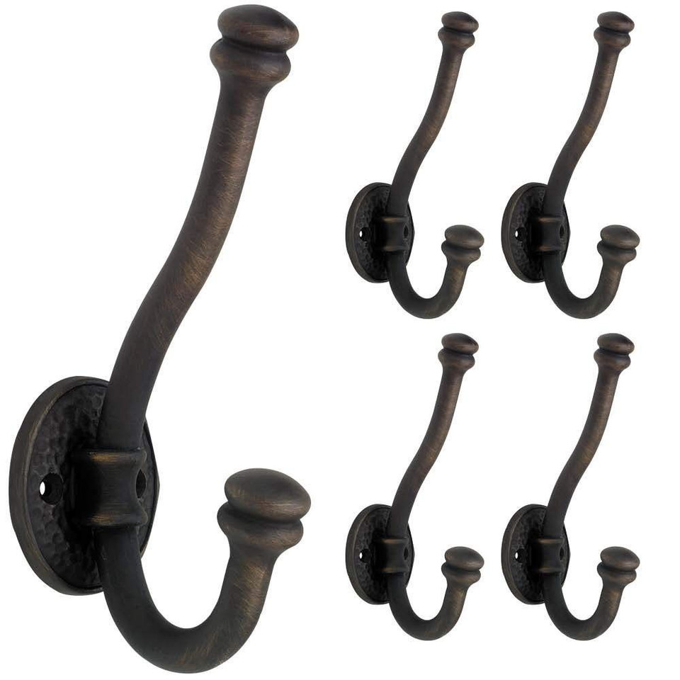 (5 Pack) Large Hammered Oil Rubbed Bronze Hooks - D. Lawless Hardware