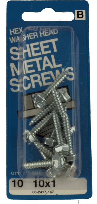 Hex Washer Head Sheet Metal Screws #10 X 1" Long 10-Pack