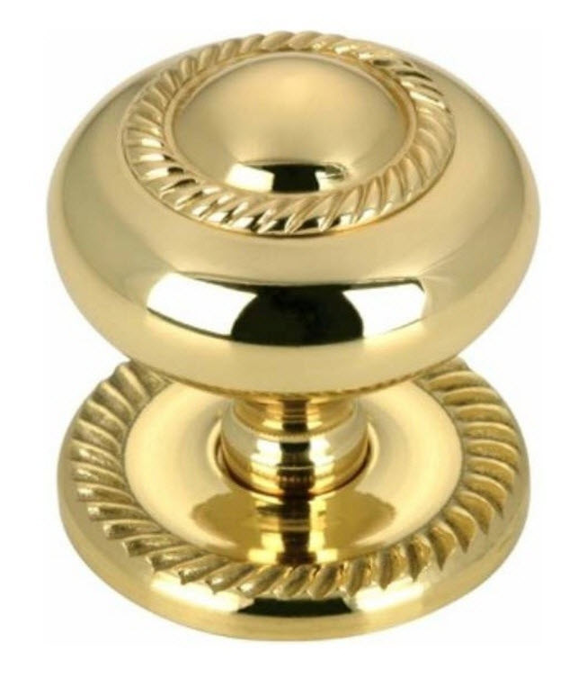 1-3/8" Empire Rope Twist Knob With Back Plate Polished Brass