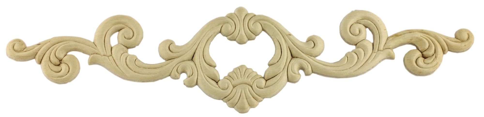 16" X 3-3/4" Large Birch Wood Scroll Applique with Cameo