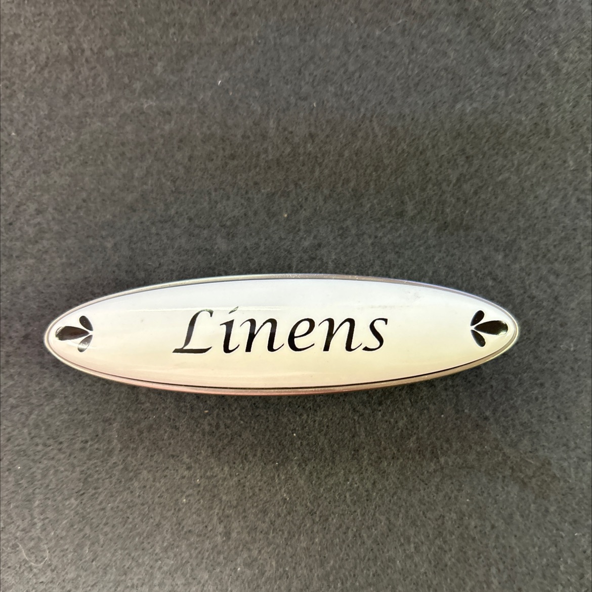 3" Ceramic Linens Pull Black Script and Satin Nickel