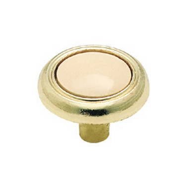 (10 Pack) 1-1/4" Almond Ceramic Insert Knob Polished Brass