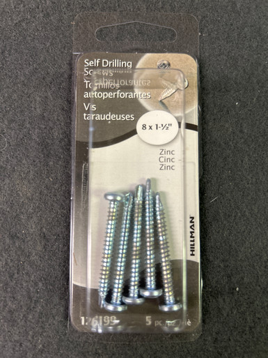 8 X 1-1/2" Square Drive Pan Head Self Drilling Screws Zinc 5-pc