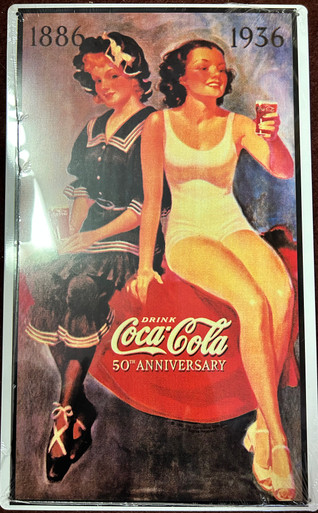 Coke 50th Anniversary Rectangle with 2 Ladies Sitting on Coke Emblem ...