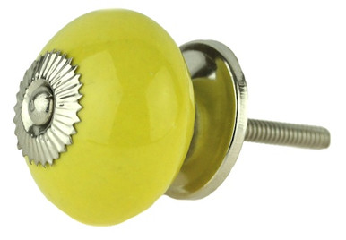 (5 Pack) 1-1/2 inch Ceramic Knob Yellow with Nickel Rosette - D ...