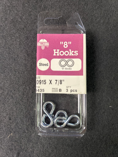 .0915 x 7/8" Closed S Hook Zinc Plated 3-pcs