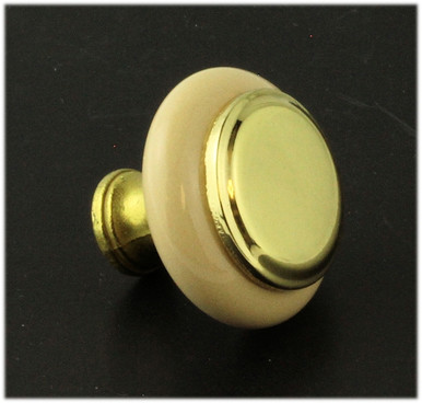 (12 Pack) 1-1/4" Brass Center Knob Ceramic Almond