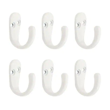 (12 Pack) Case Lot (10) - 6-pack Single Prong White Robe Hook
