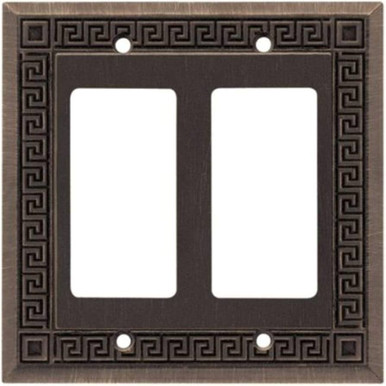 (12 Pack) Greek Key Double Decorator Wall Plate Brushed Satin Pewter