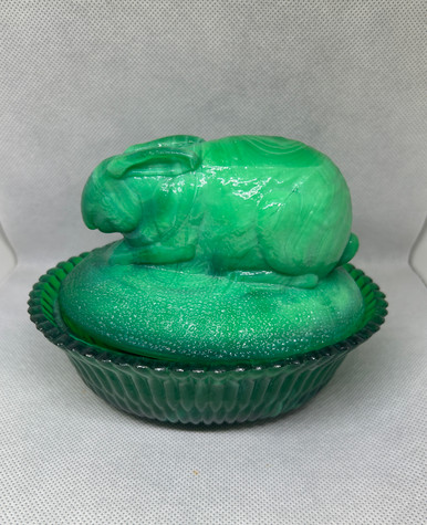 Glass Rabbit Malachite Green Slag