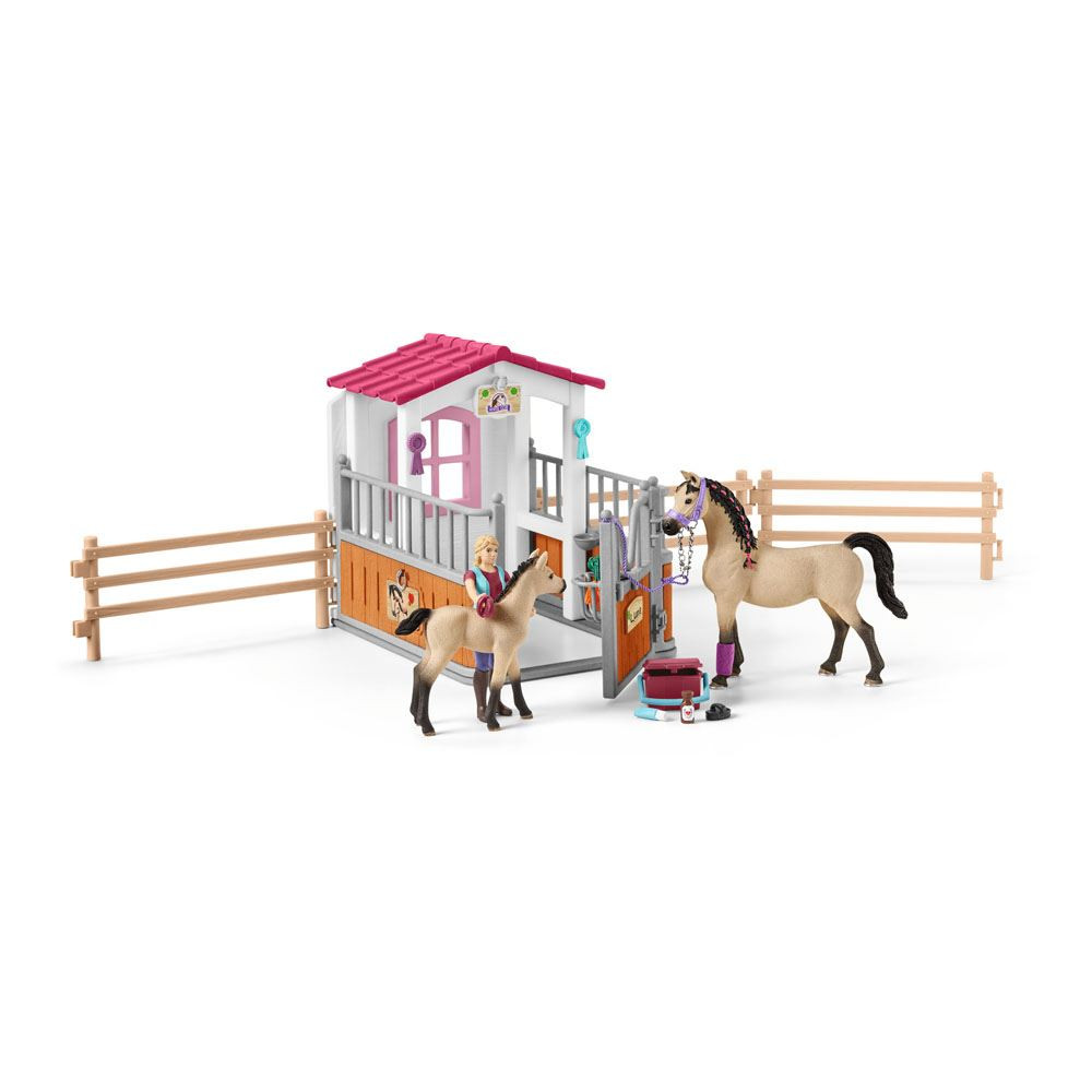 Schleich Horse Club Horse Stall with Arab Horses and Groom Toy (42369 ...
