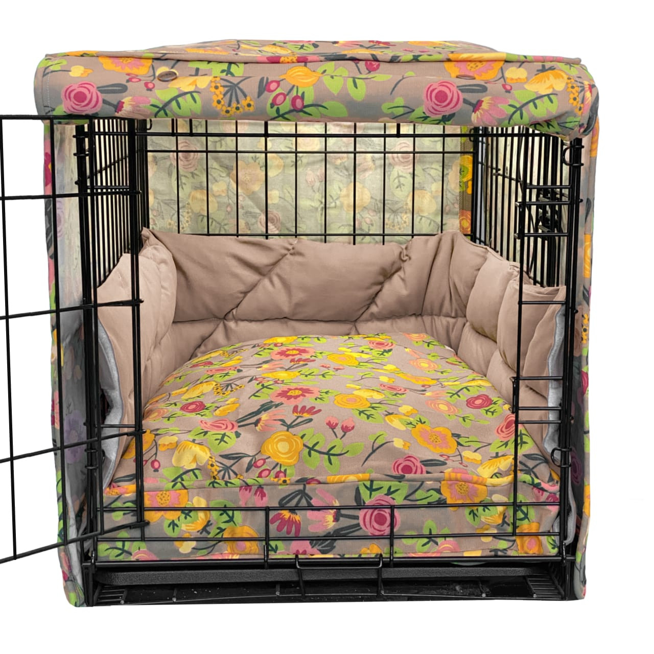 Tan Dog Crate Bumper - Fits 1 & 2-door Wire Crates - Great for Puppy ...