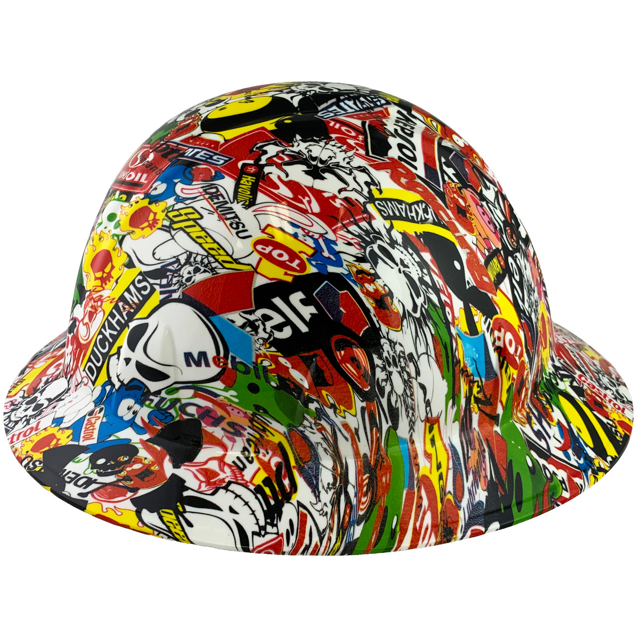 Sticker Bomb Hyrdro Dipped Full Brim Hard Hats | Buy Online at T.A.S.C.O.