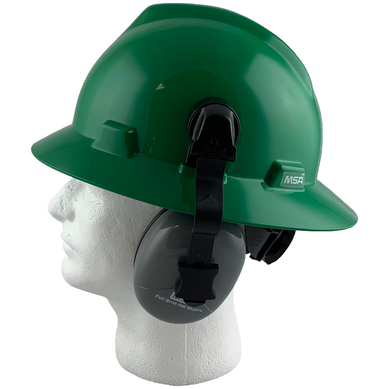 MSA Full Brim Green Hard Hat with Earmuff Attachment | Buy Online at T ...