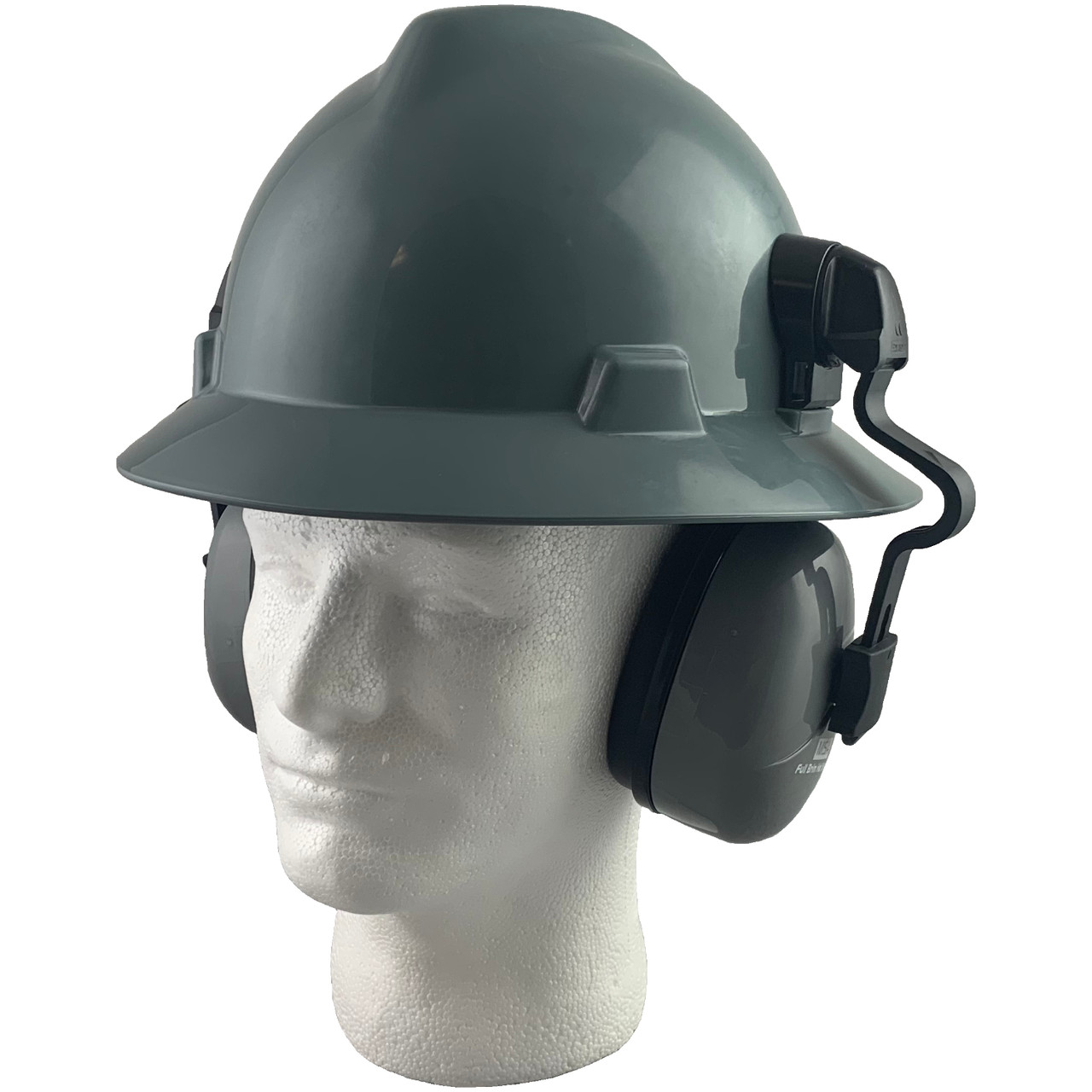 MSA Full Brim Gray Hard Hat with Earmuff Attachment | Buy Online at T.A ...