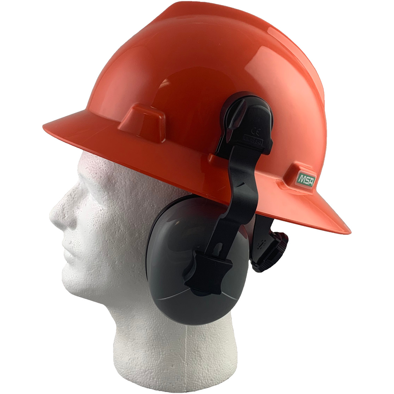 MSA Full Brim Orange Hard Hat with Earmuff Attachment | Buy Online at T ...