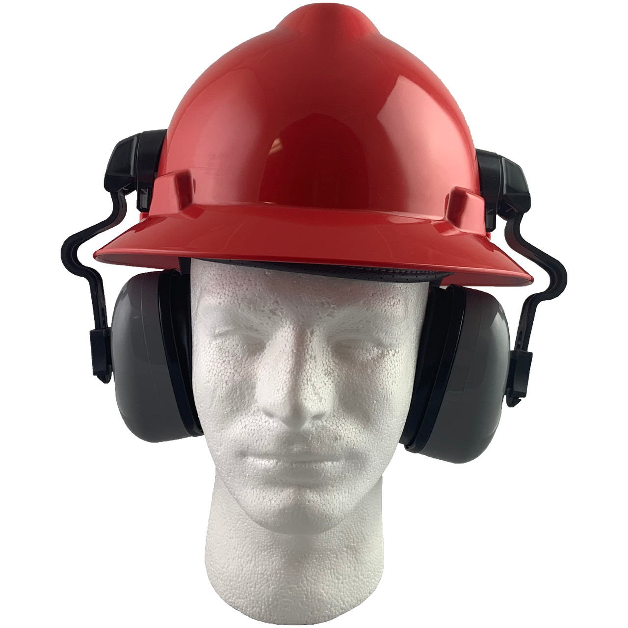 MSA Full Brim Red Hard Hat with Earmuff Attachment | Buy Online at T.A ...