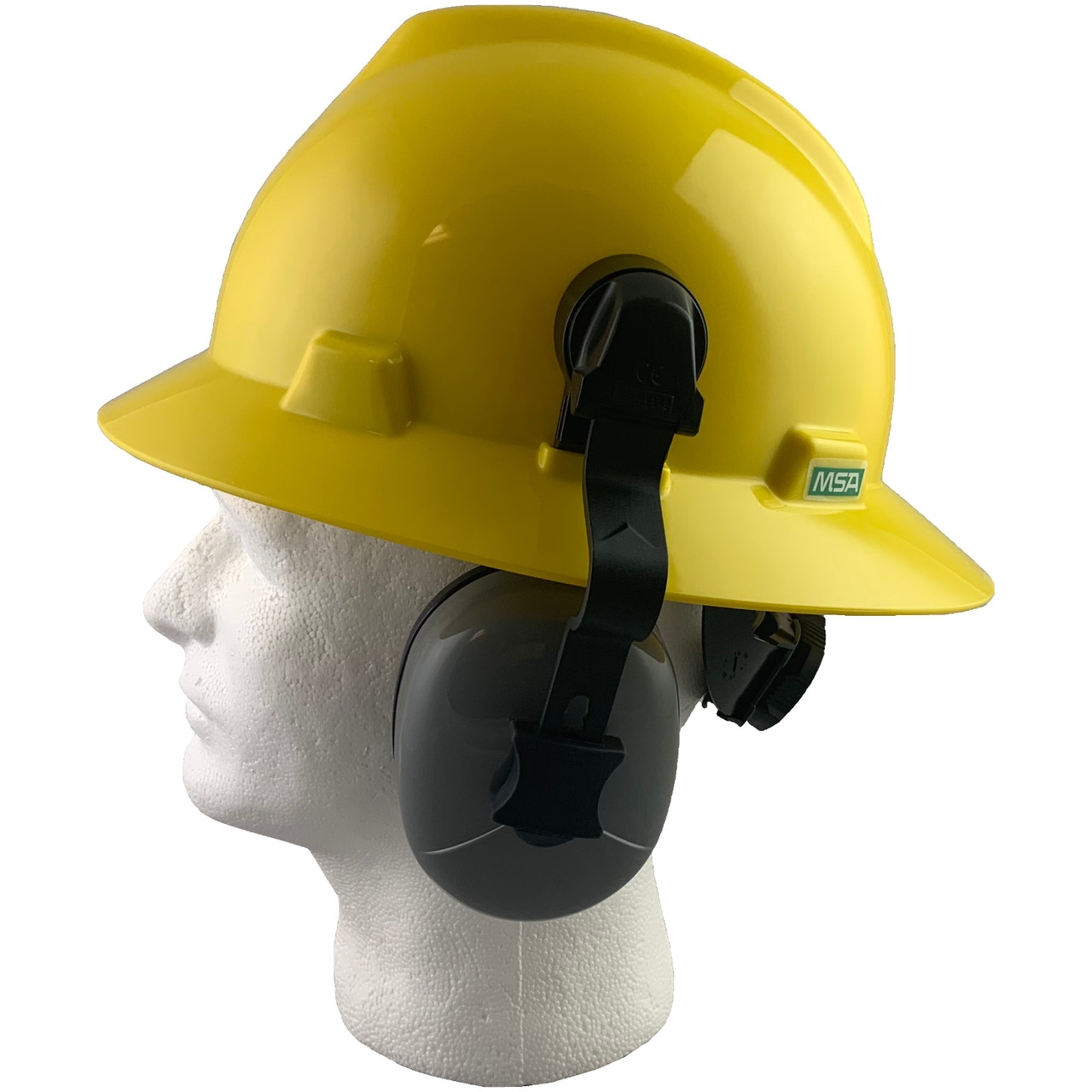 MSA Full Brim Yellow Hard Hat with Earmuff Attachment | Buy Online at T ...